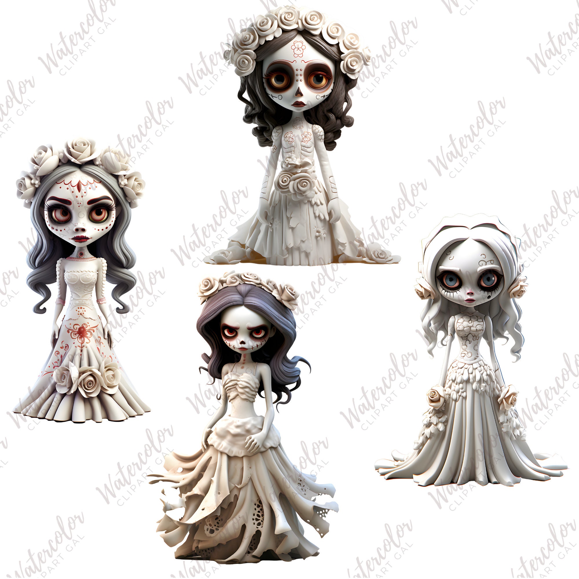 Day of the Dead La Llorona PNG Watercolor Bundle Kawaii Skull Mexican ...