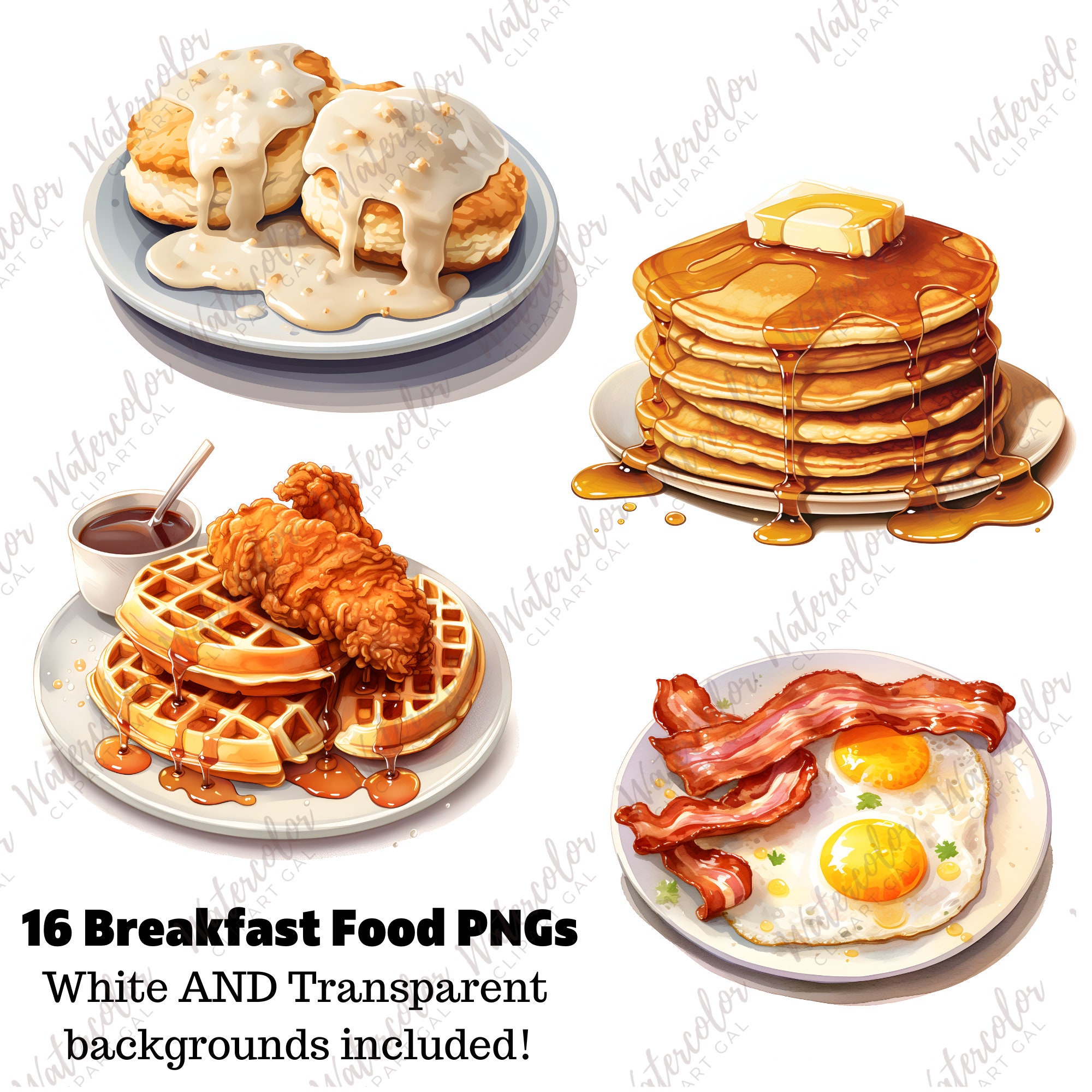 Breakfast Foods Clipart Watercolor Bundle Breakfast PNG Food Clipart ...