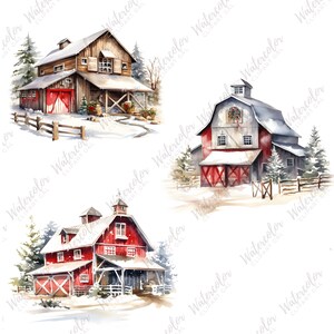 Christmas Farm Barns Watercolor PNG Bundle - Winter Barn Farmhouse Pngs ...