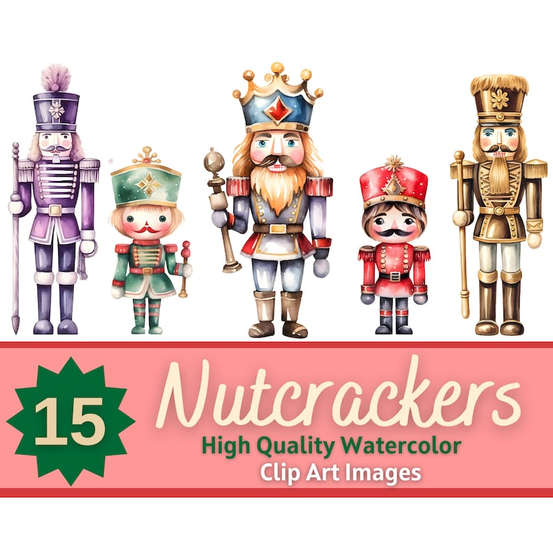 Watercolor Nutcracker Clipart PNG Bundle Christmas Card Clipart Cute ...