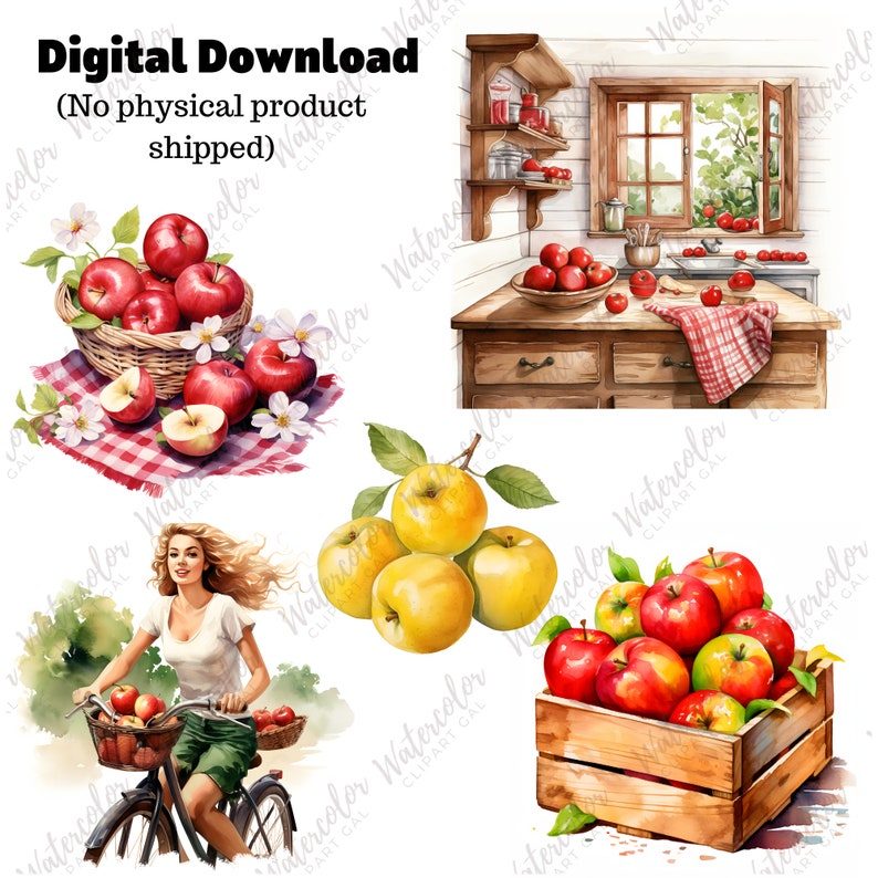 Cozy Fall Apple PNG Watercolor Clipart Bundle Apple Theme - Etsy