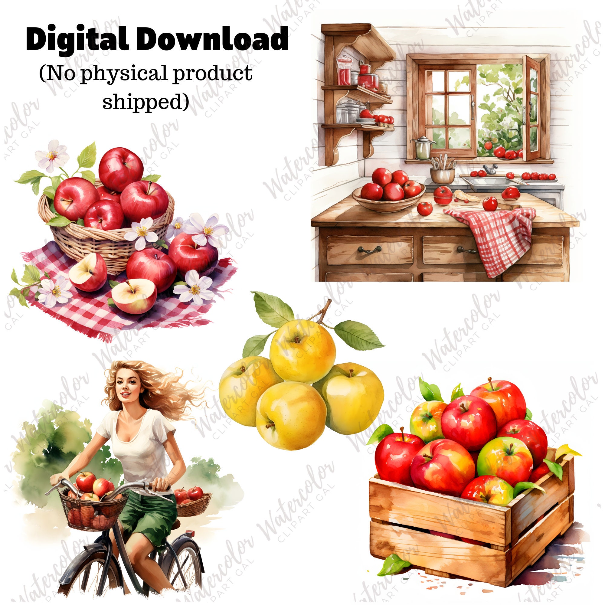 Cozy Fall Apple PNG Watercolor Clipart Bundle Apple Theme - Etsy