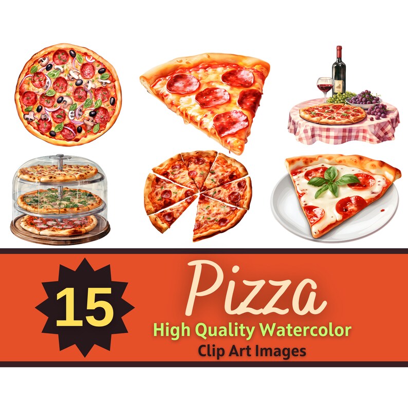 Pizza Party Clipart Watercolor Bundle Pizza PNG Food - Etsy