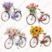 Retro Floral Bicycles Watercolor PNG Bundle - Bike With Flowers Basket ...