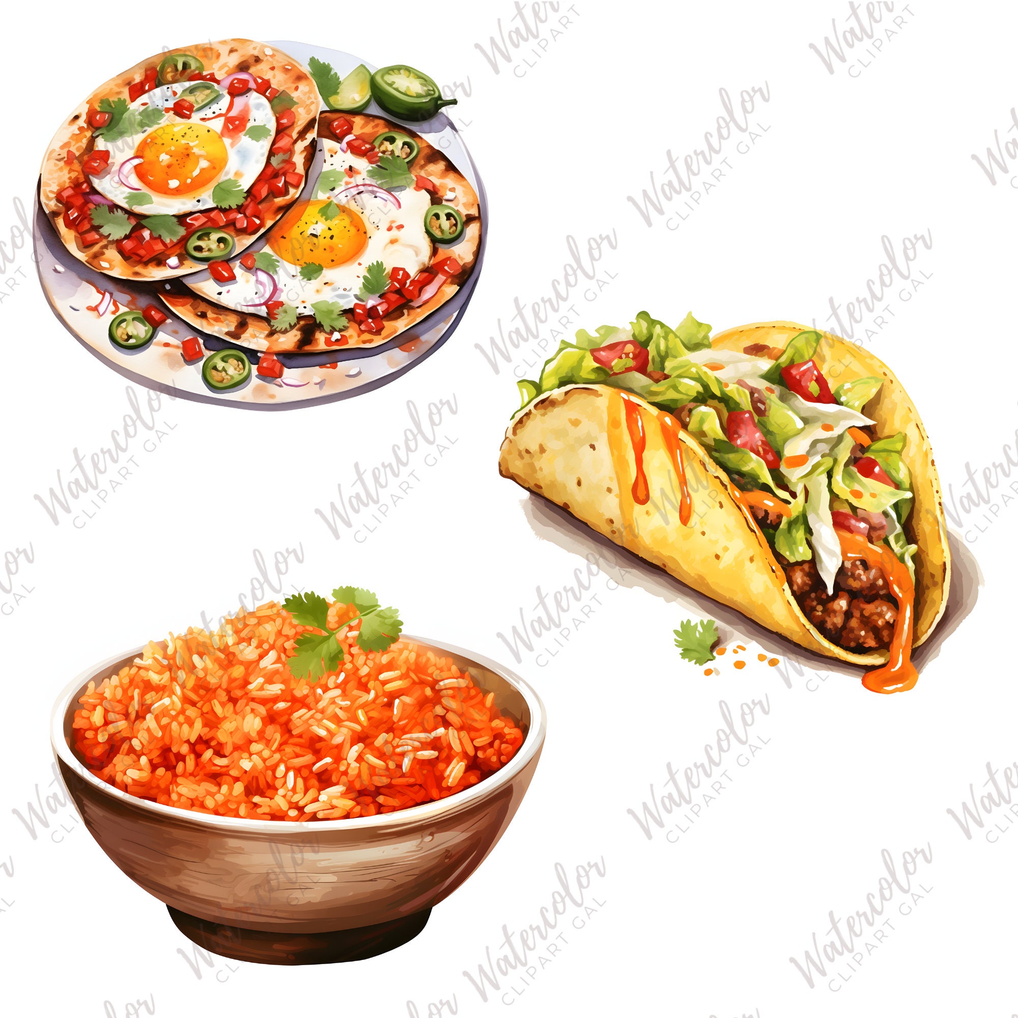Mexican Food Clipart | Watercolor Food Clipart | Taco Clipart | Mexican ...