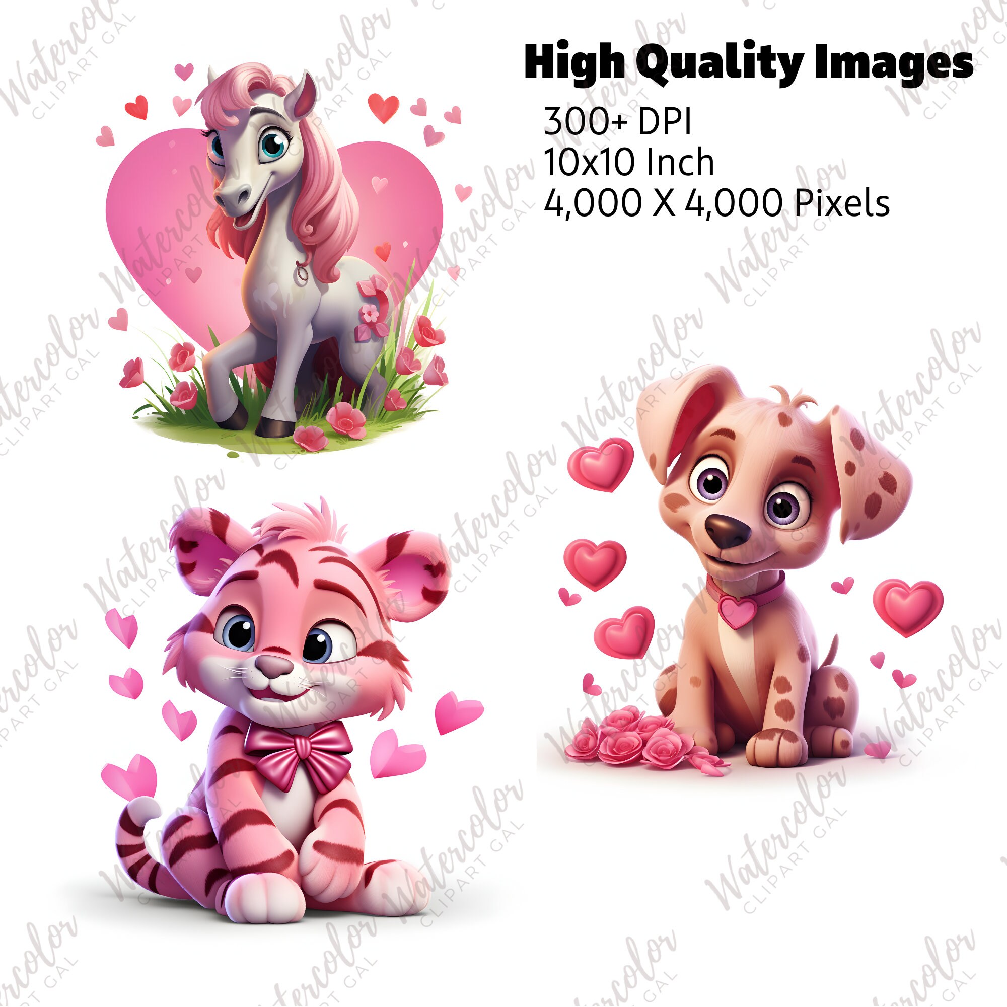 Valentines Day Animals Clipart Watercolor Bundle Valentine's Day ...