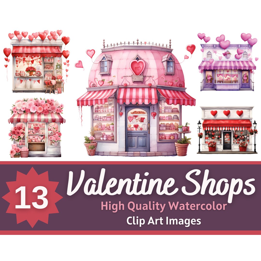 Valentines Day Shop PNG Watercolor Bundle | Valentines Day Clipart ...