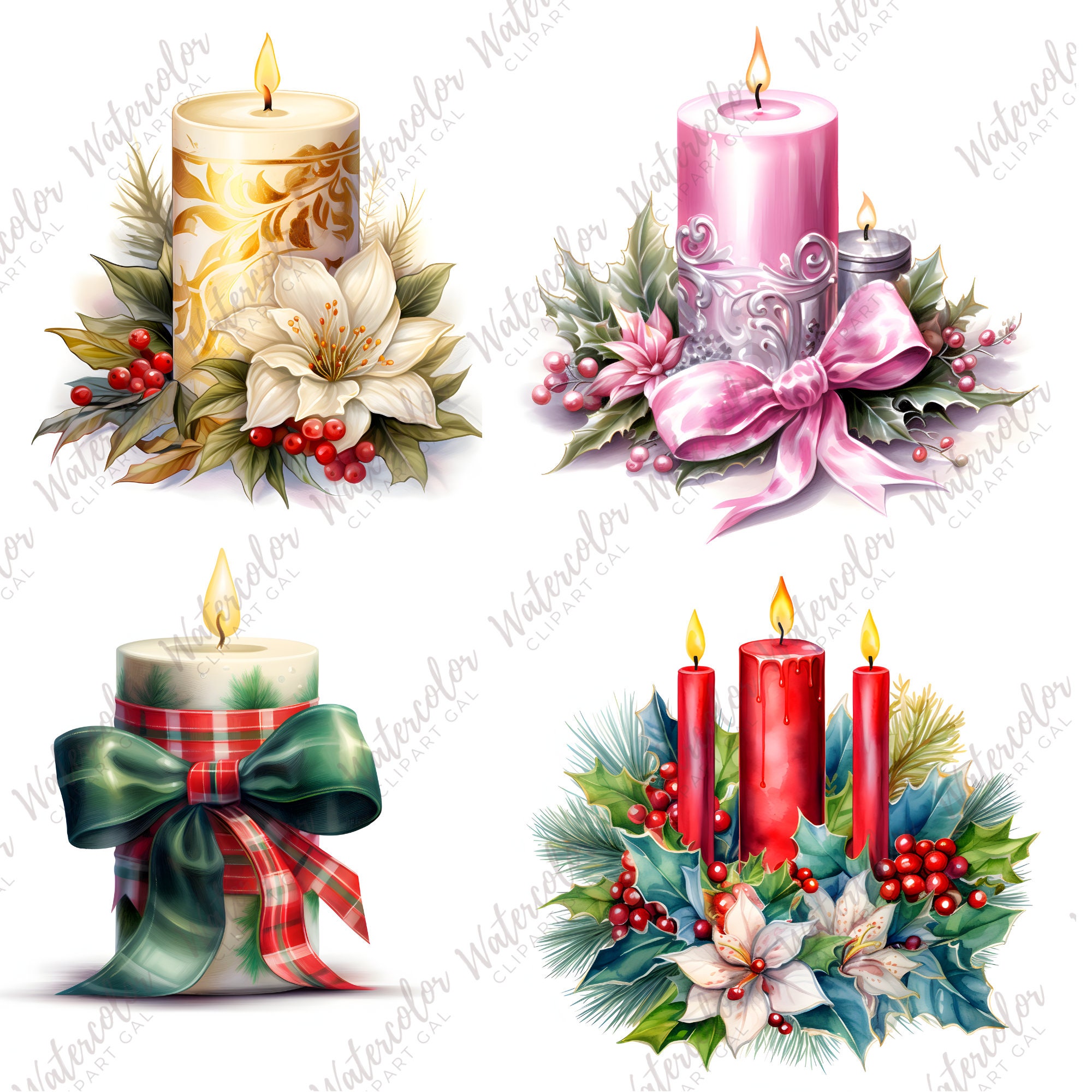 Christmas Candle Clipart PNG Watercolor Bundle Cozy Christmas Clipart ...
