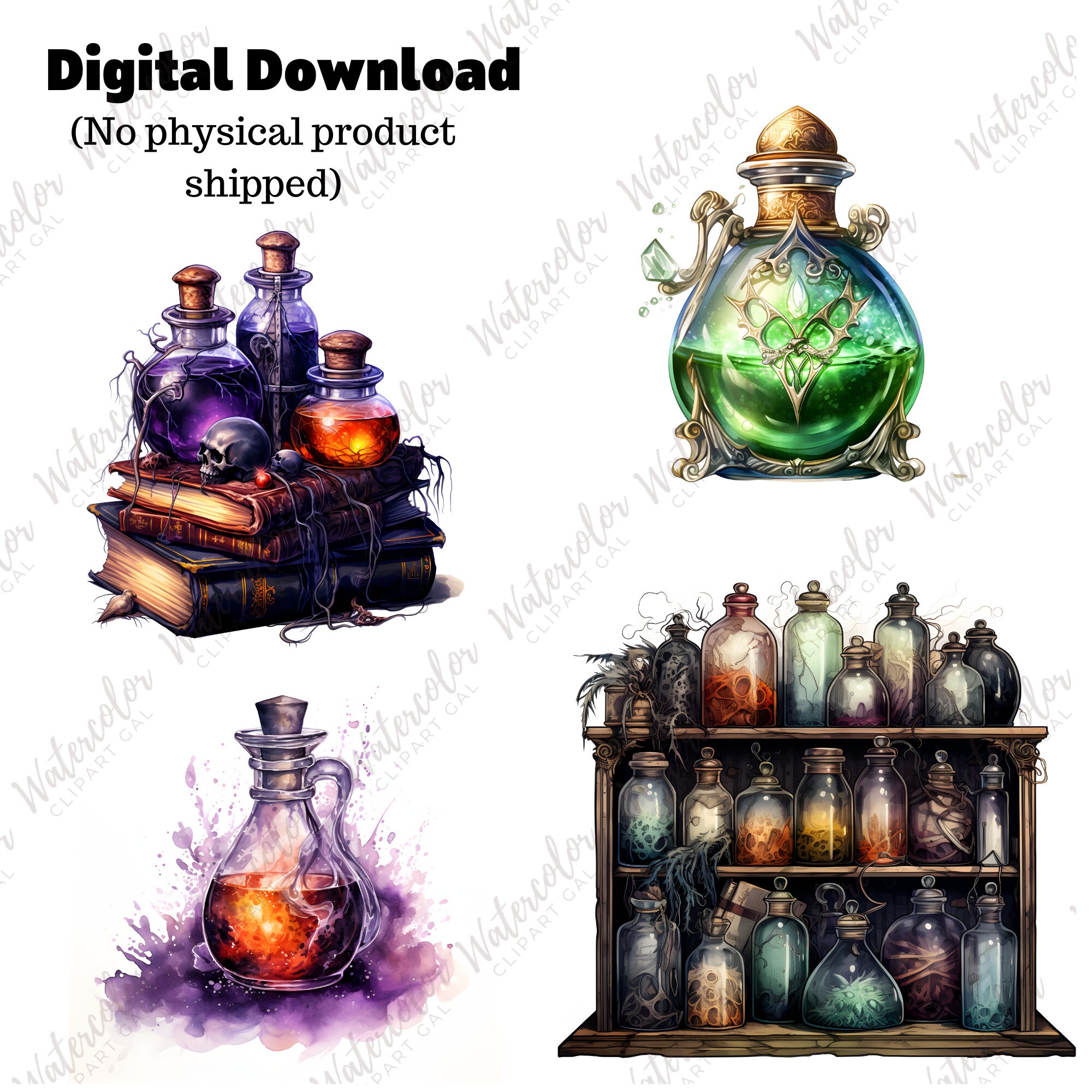 Halloween Witch Potion Bottle PNG Watercolor Bundle - Etsy