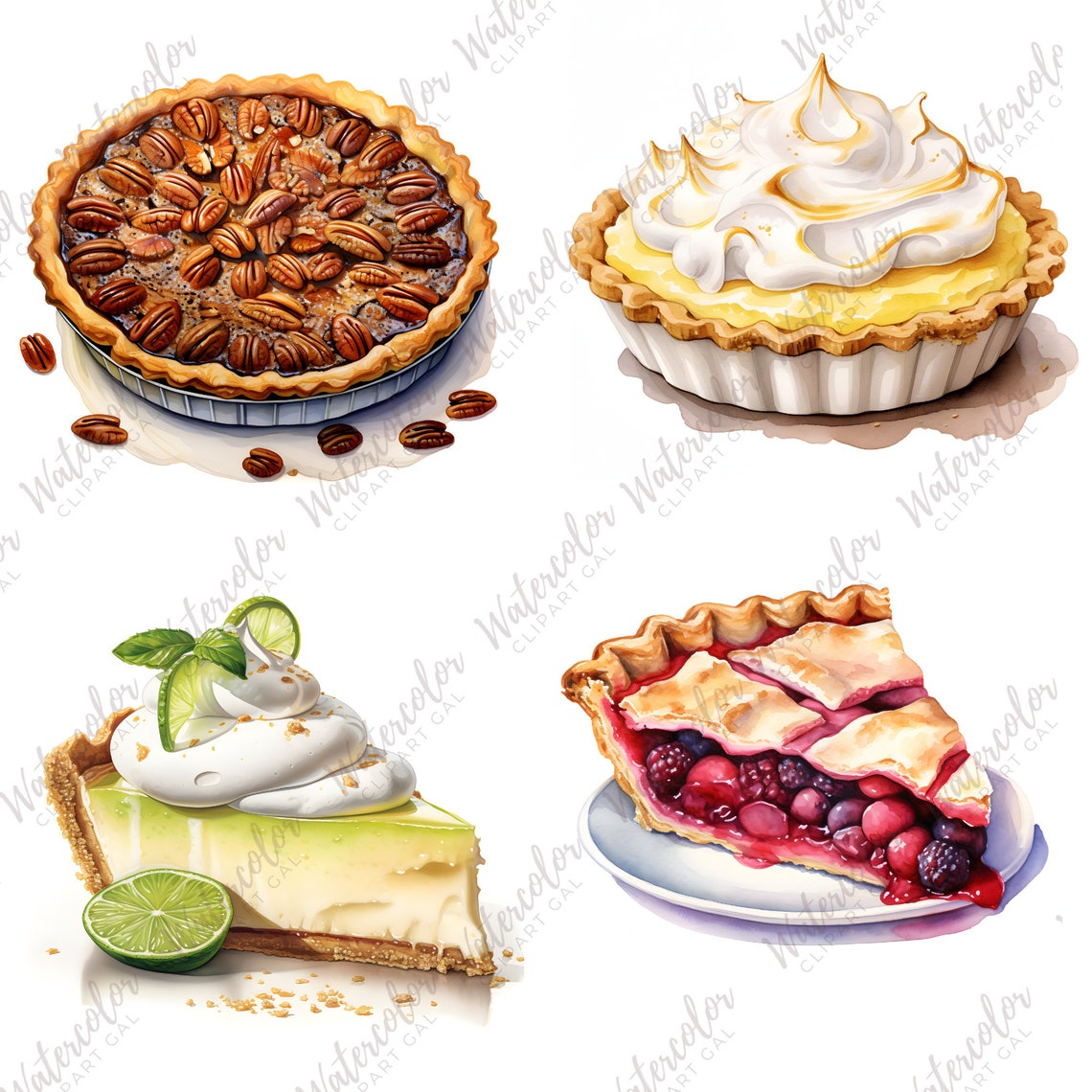 Thanksgiving Pie PNG Watercolor Bundle Thanksgiving Clipart - Etsy