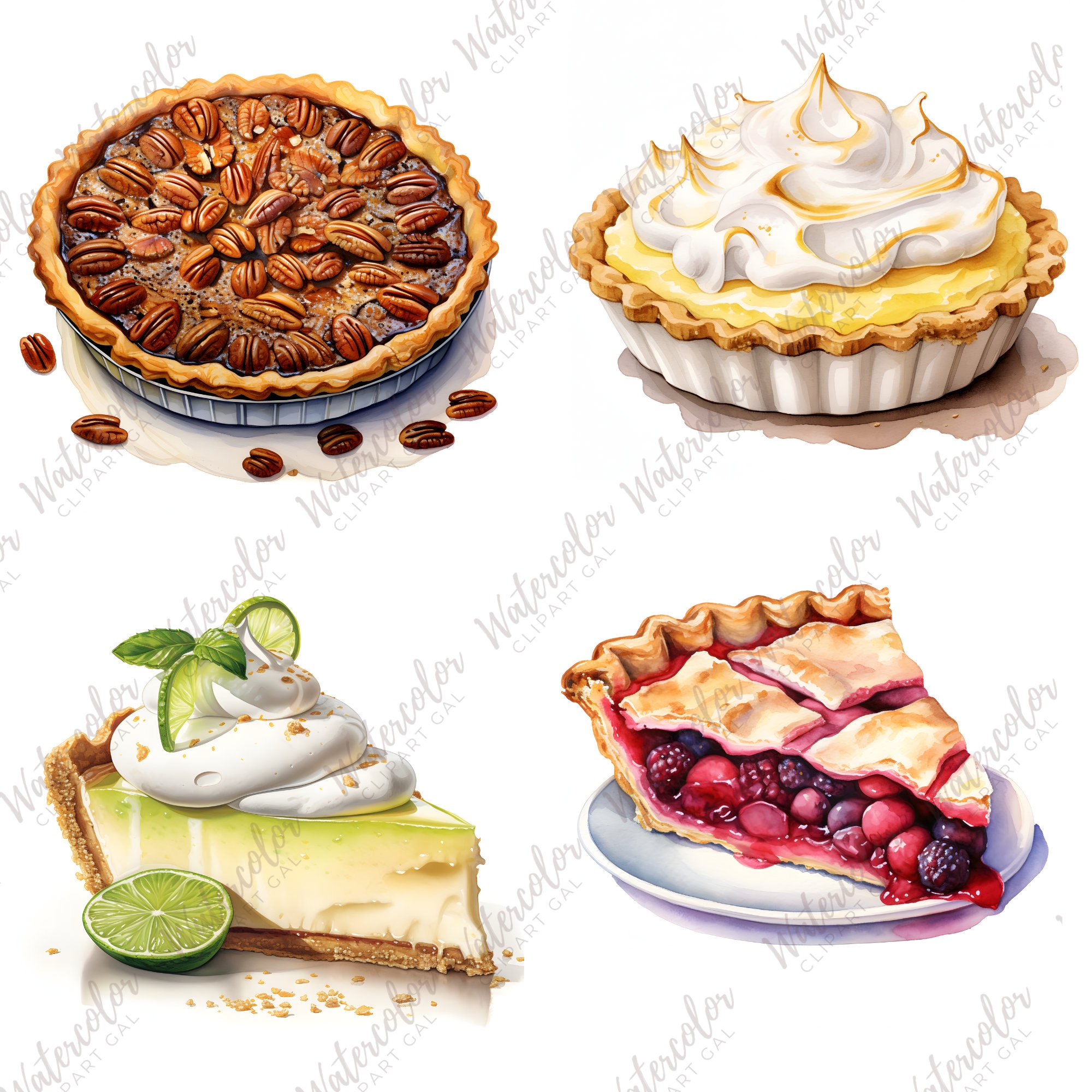 Thanksgiving Pie PNG Watercolor Bundle Thanksgiving Clipart - Etsy