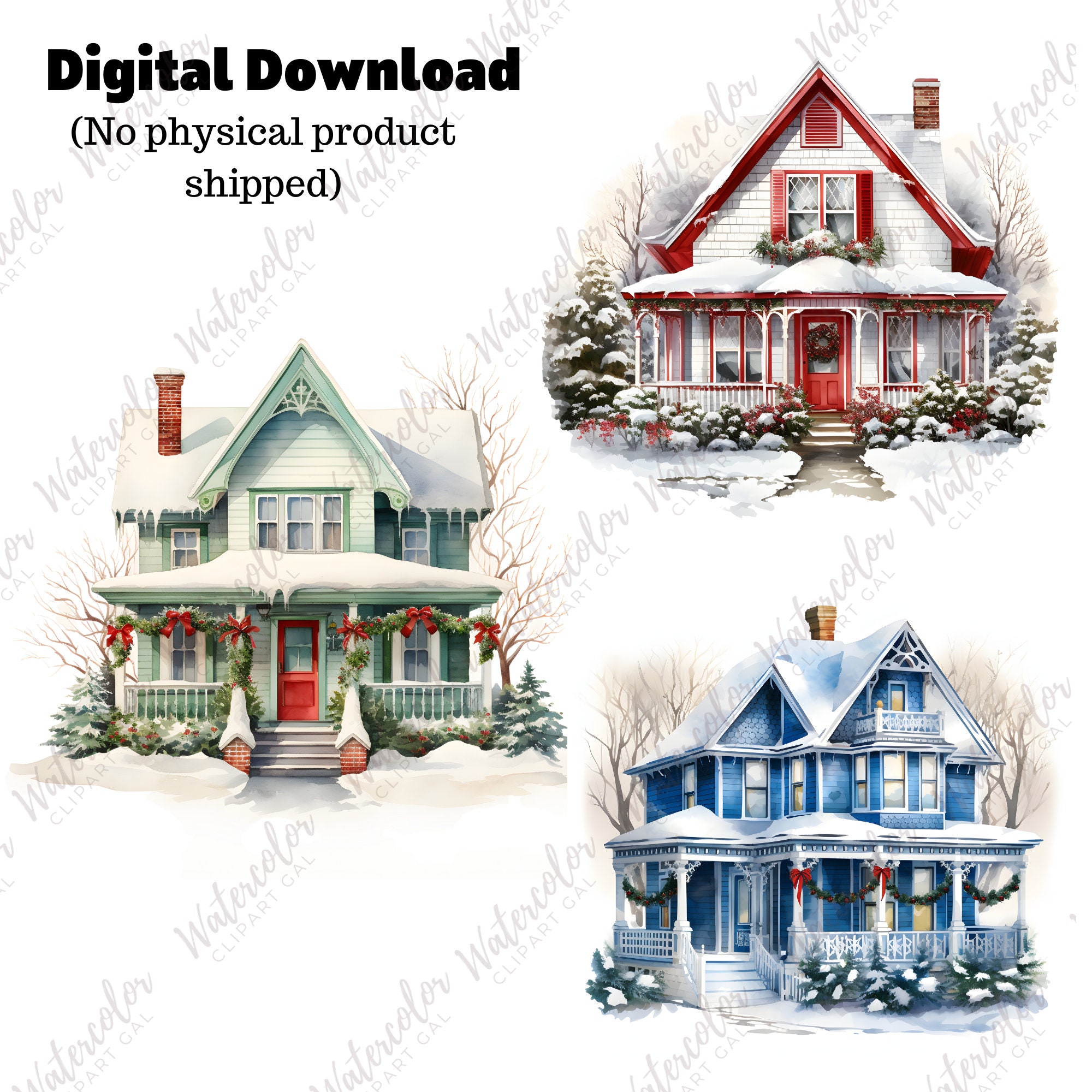 Christmas Houses PNG Watercolor Bundle Christmas Village - Etsy