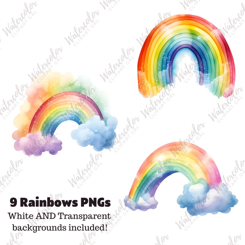 Watercolor Rainbow Clipart Bundle | Rainbow PNG | Baby Shower Clipart ...