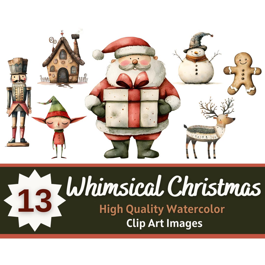 Whimsical Christmas Clipart Watercolor PNG | Santa Claus PNG ...