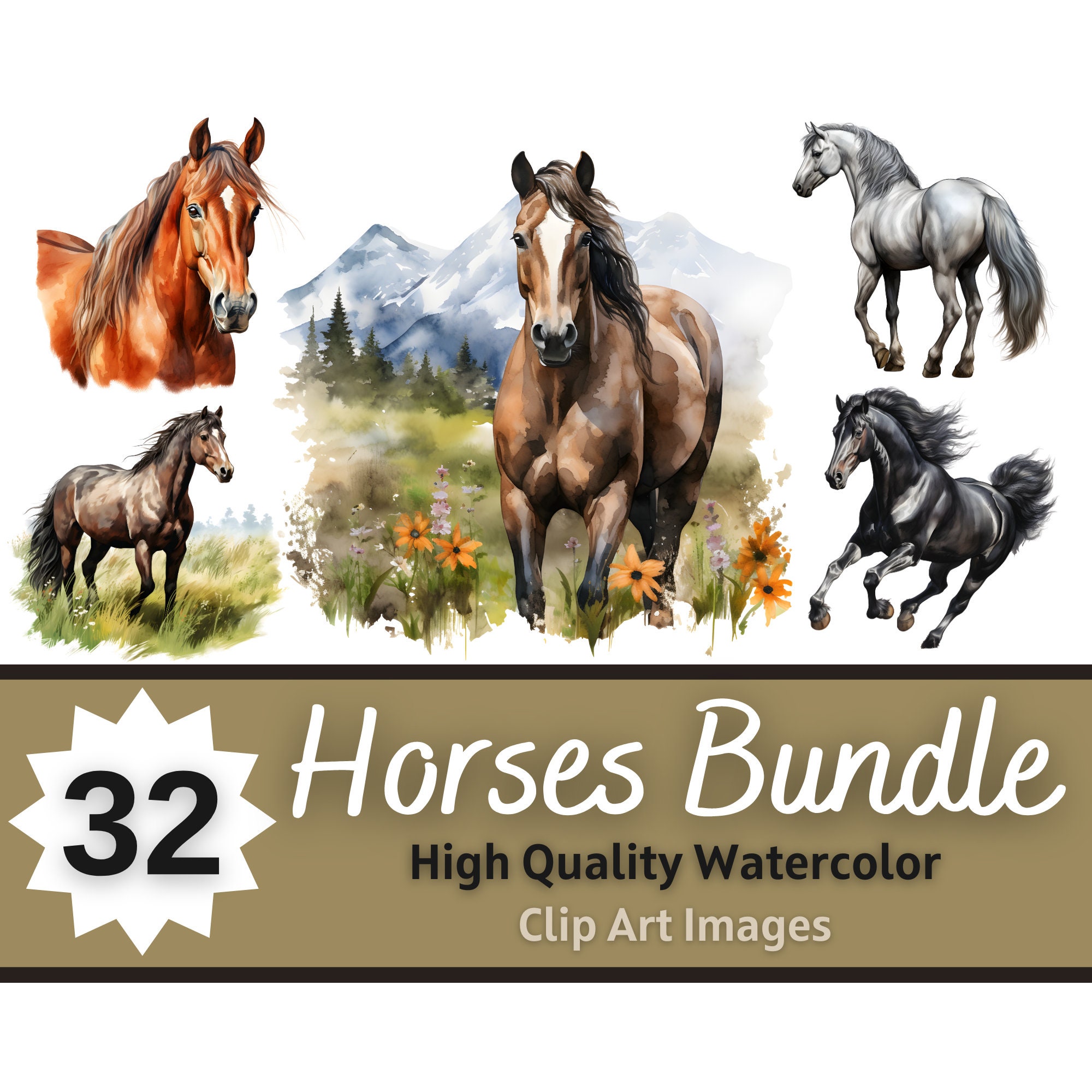 Horse PNG Watercolor Bundle | Western Horse Clipart | Barnyard Birthday ...