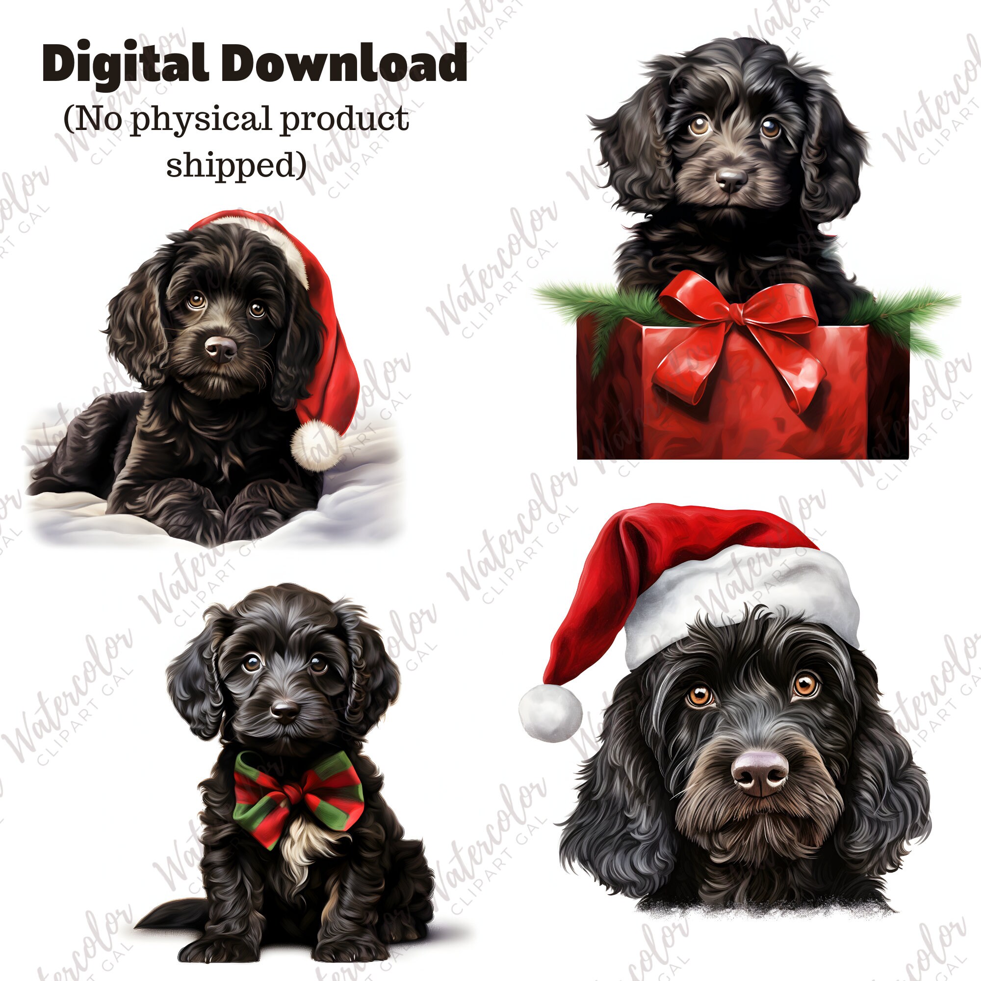 Christmas Black Cockapoo Clipart Watercolor Bundle Dog - Etsy UK
