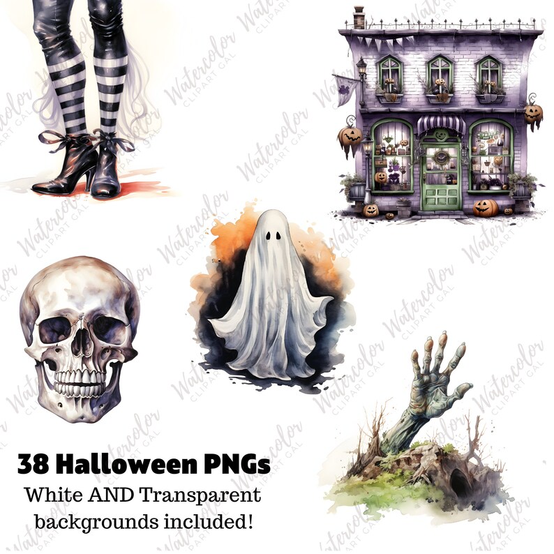 Halloween Clipart PNG Watercolor Bundle Spooky Season - Etsy