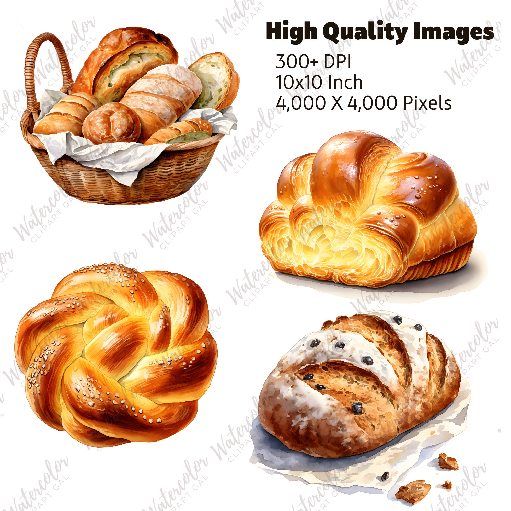 Bread Clipart Watercolor Bundle Food Clipart Bread PNG Bread Basket ...