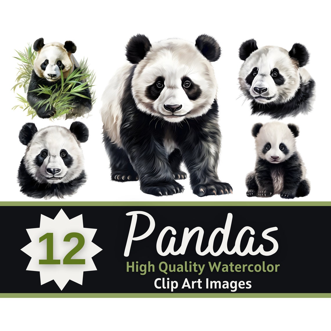 Cute Panda Clipart Watercolor Bundle Cute Panda PNG Cute - Etsy