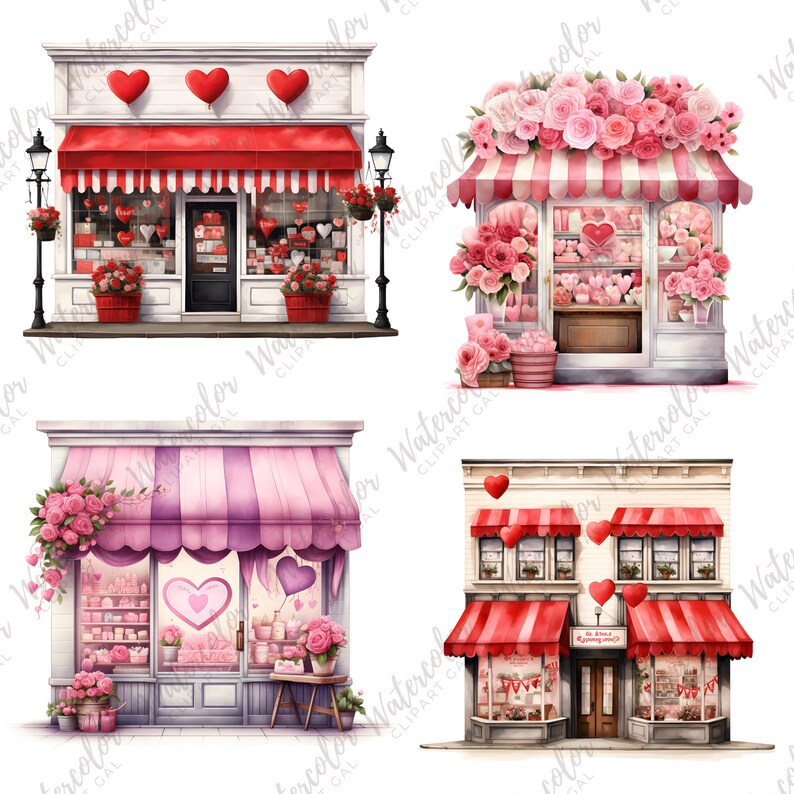 Valentines Day Shop PNG Watercolor Bundle | Valentines Day Clipart ...