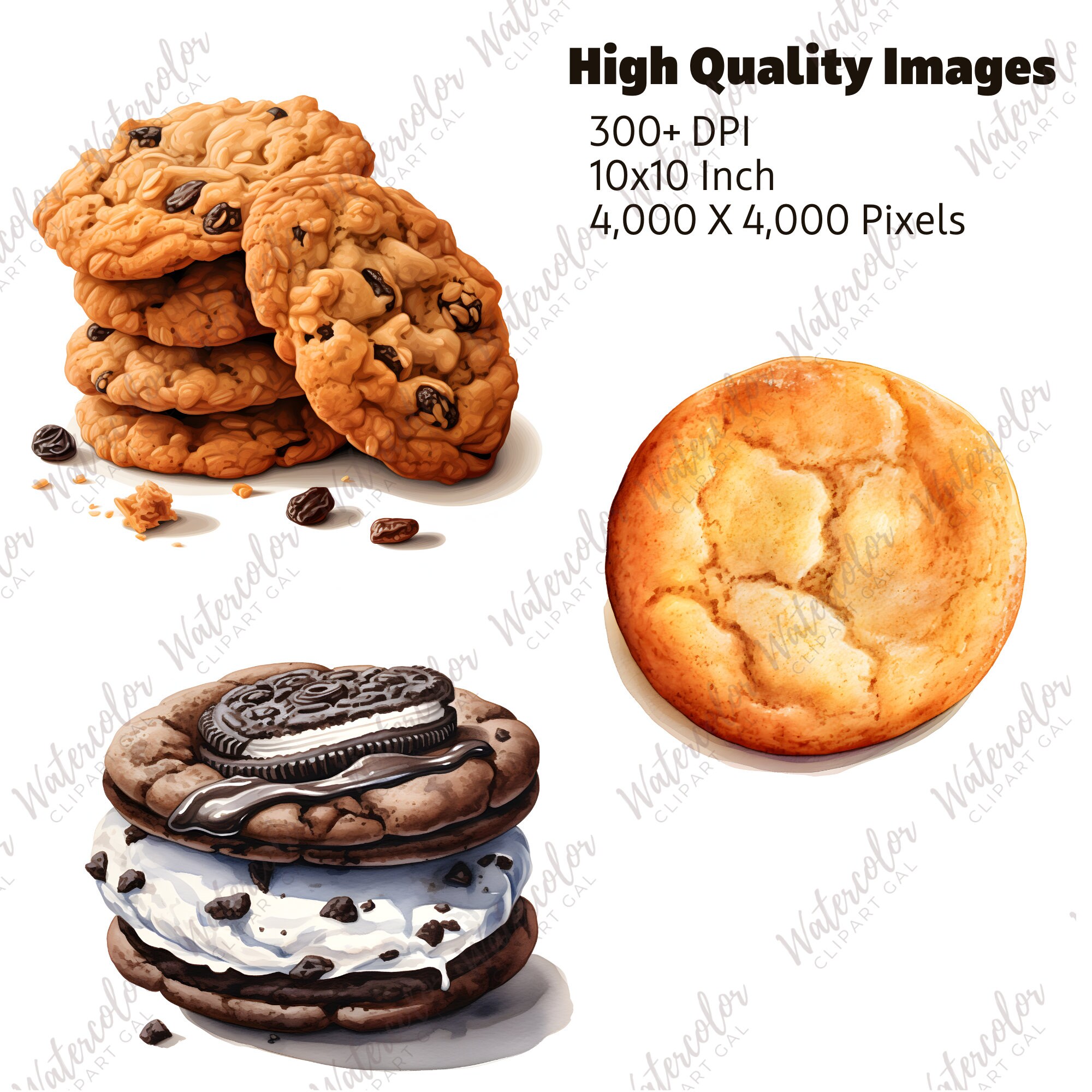 Cookie Clipart Watercolor Bundle | Dessert Clipart | Chocolate Chip ...