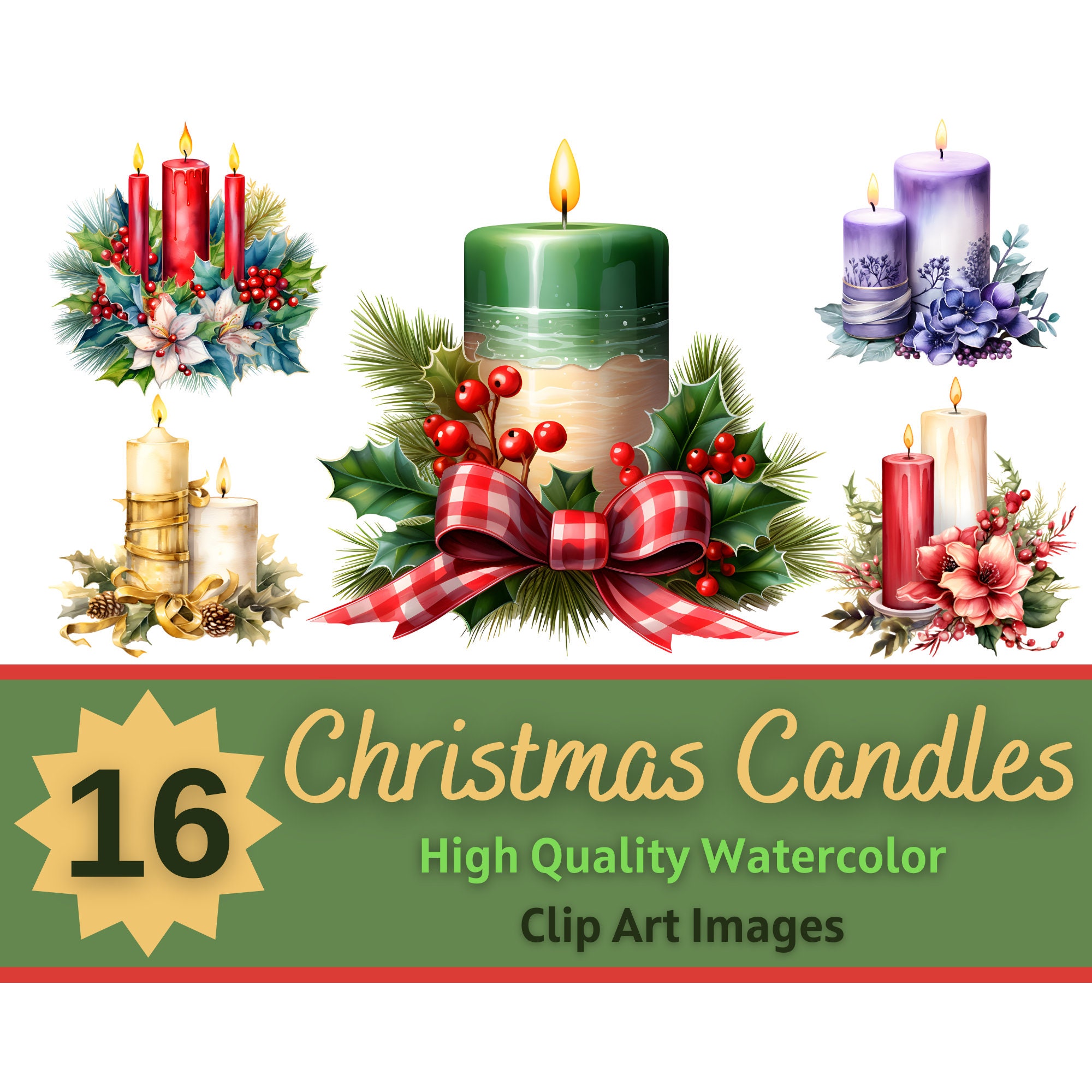 Christmas Candle Clipart PNG Watercolor Bundle Cozy Christmas Clipart ...