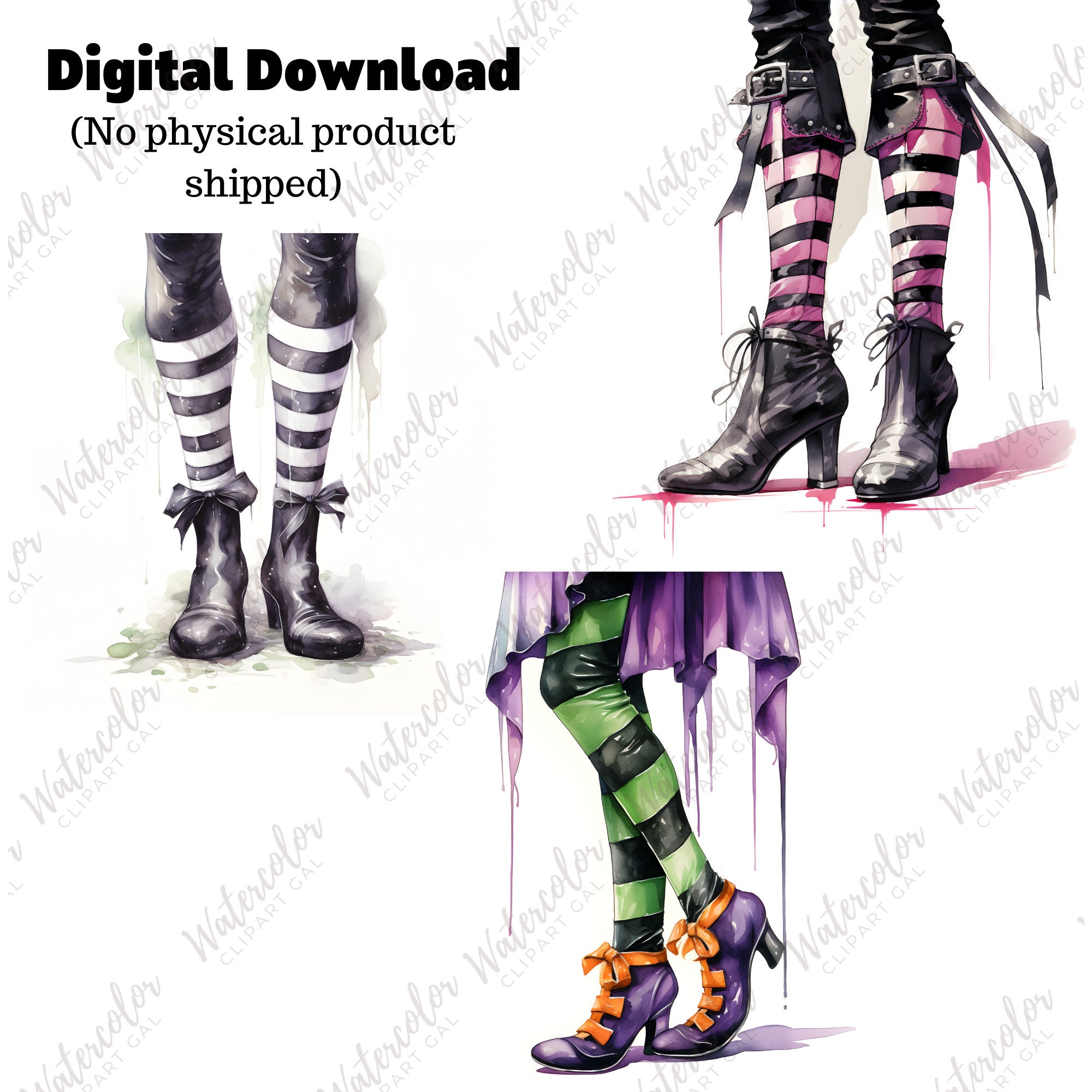 Whimsical Witch Feet PNG Halloween Watercolor Bundle - Etsy