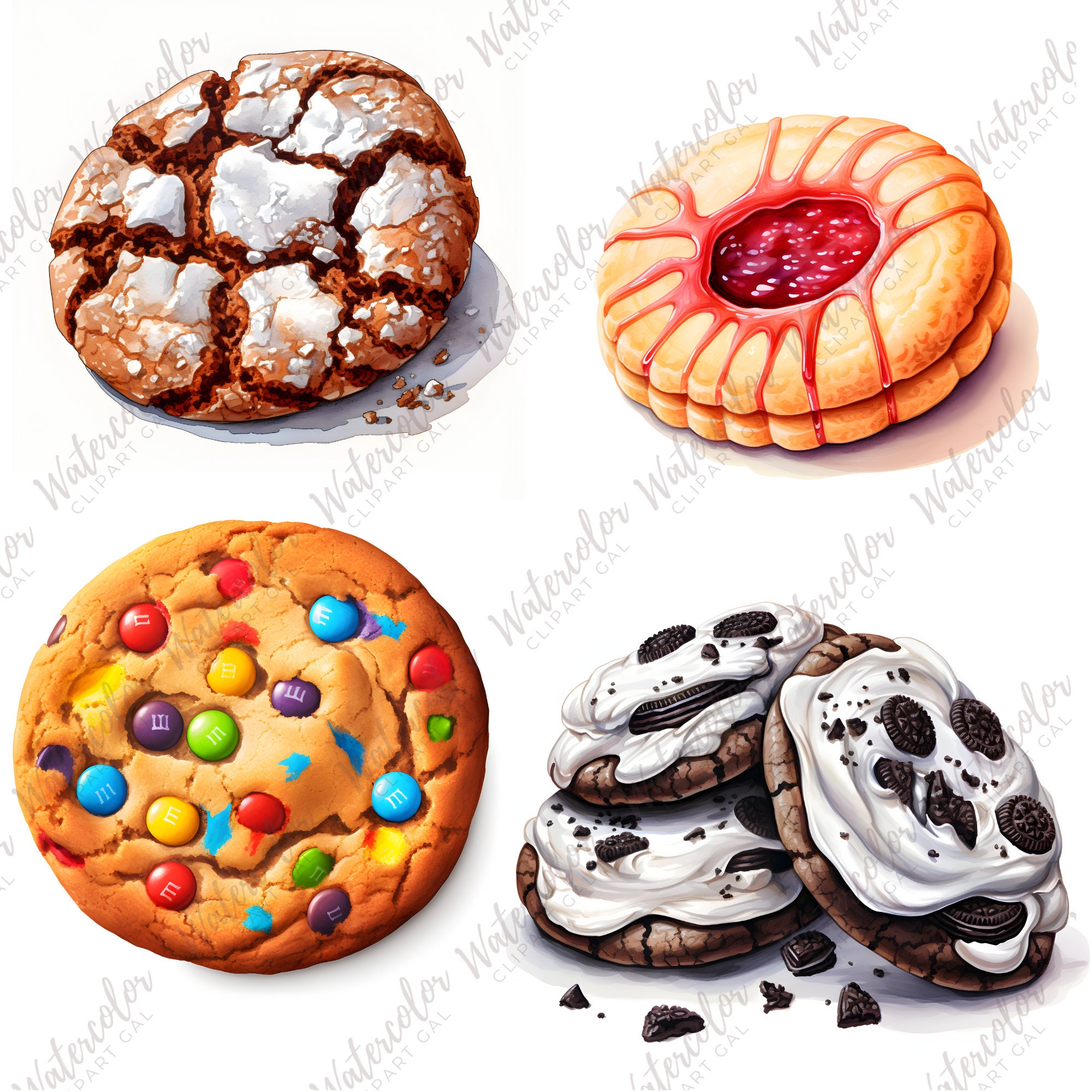 Cookie Clipart Watercolor Bundle | Dessert Clipart | Chocolate Chip ...