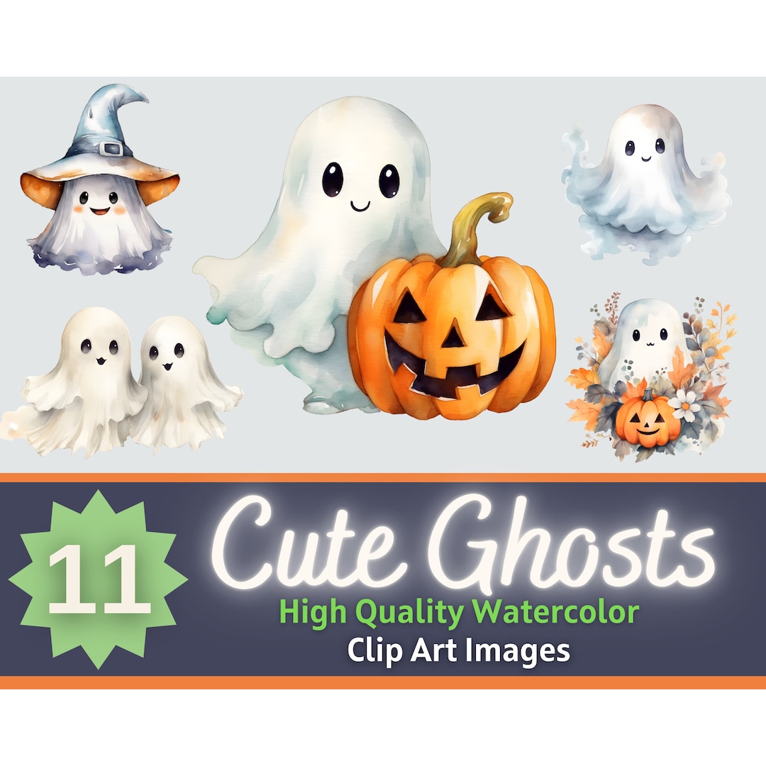 Cute Halloween Ghost PNG Bundle - Kawaii Ghost Halloween Decor for ...