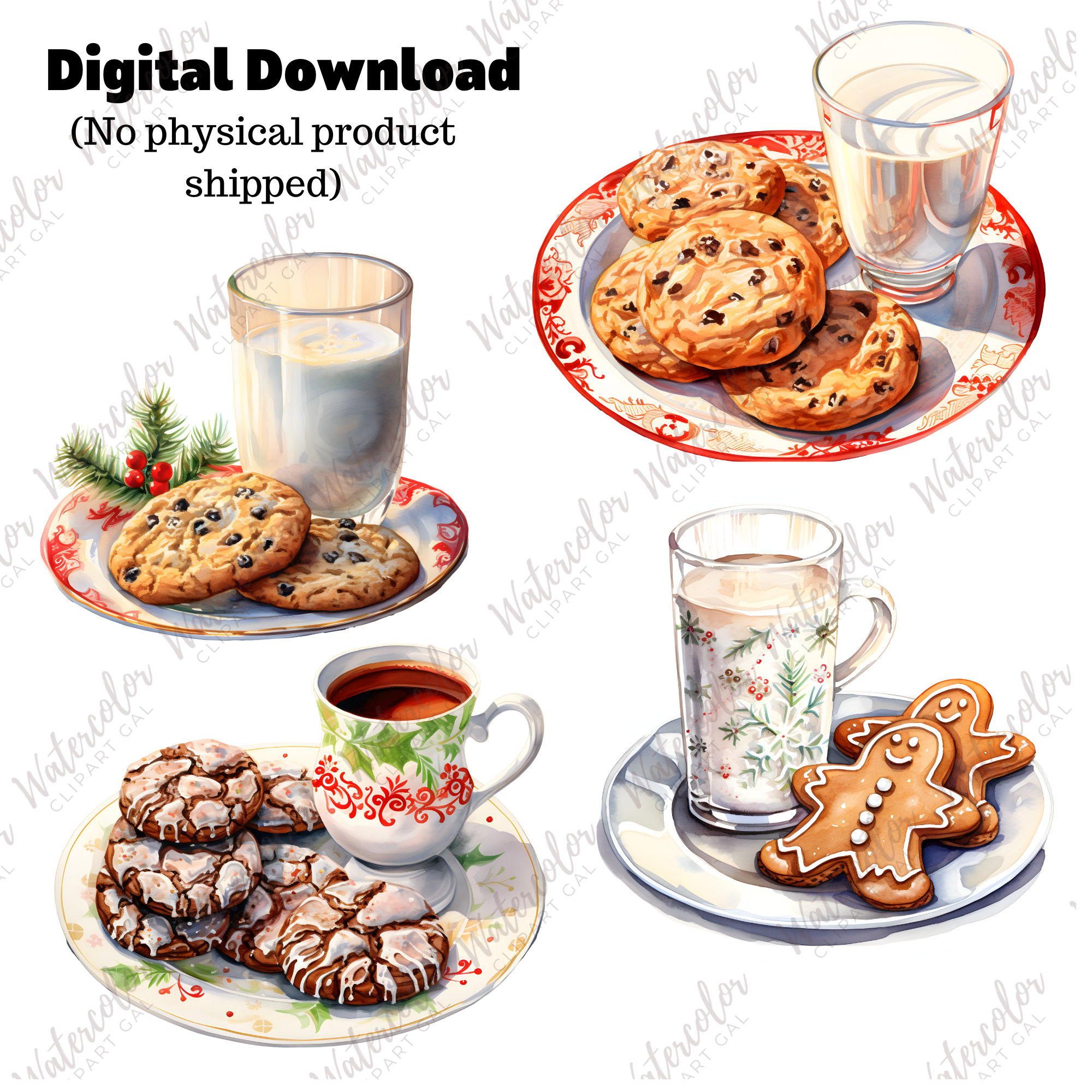 Santa's Cookies PNG Watercolor Bundle Cookies for Santa PNG Santa ...