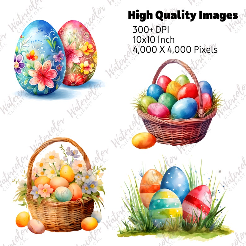 Easter Basket Clipart Watercolor Bundle | Easter Egg PNG | Easter Bunny ...