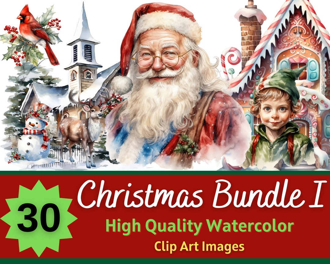 Watercolor Christmas Clipart PNG Bundle I Christmas Card - Etsy