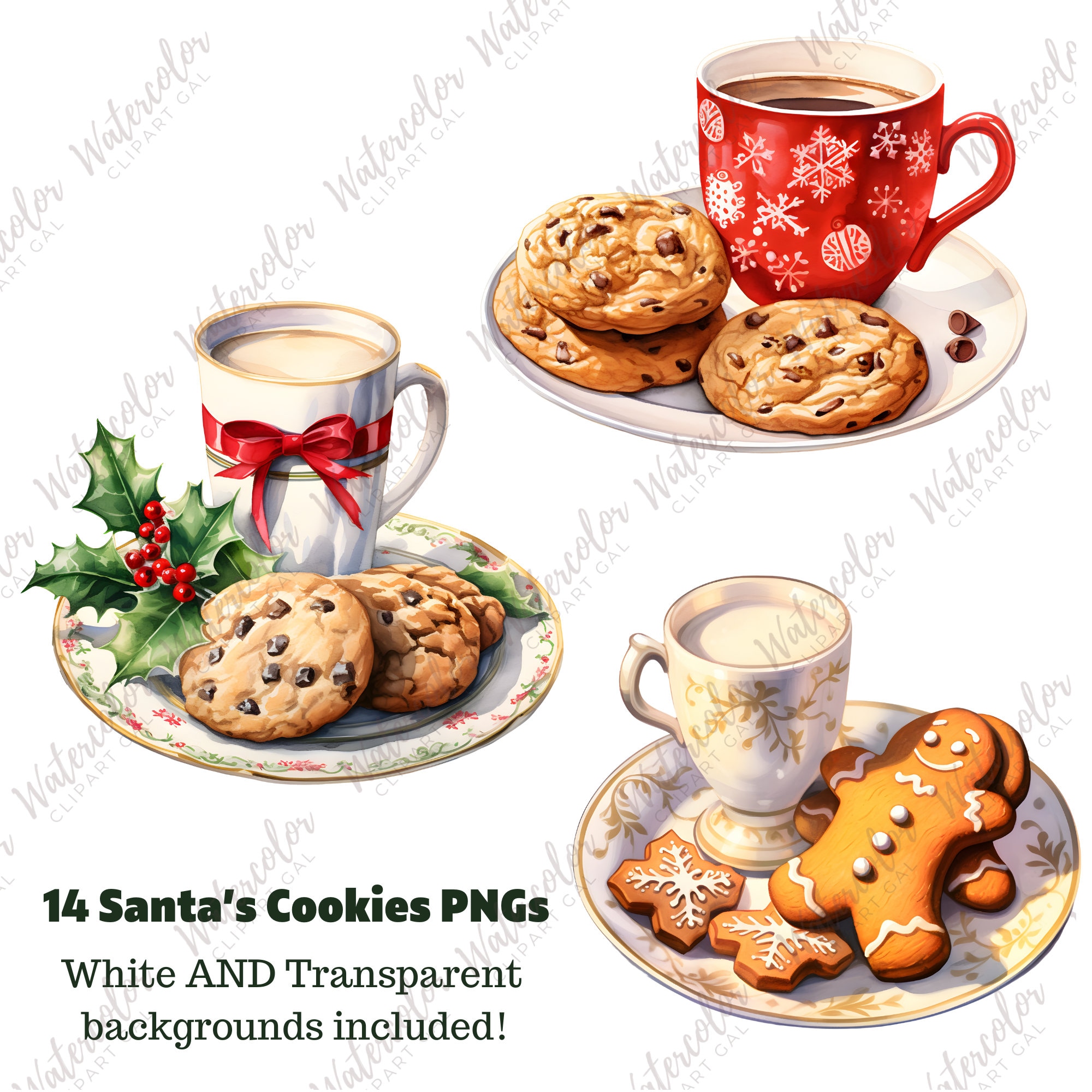 Santa's Cookies PNG Watercolor Bundle Cookies for Santa PNG Santa ...