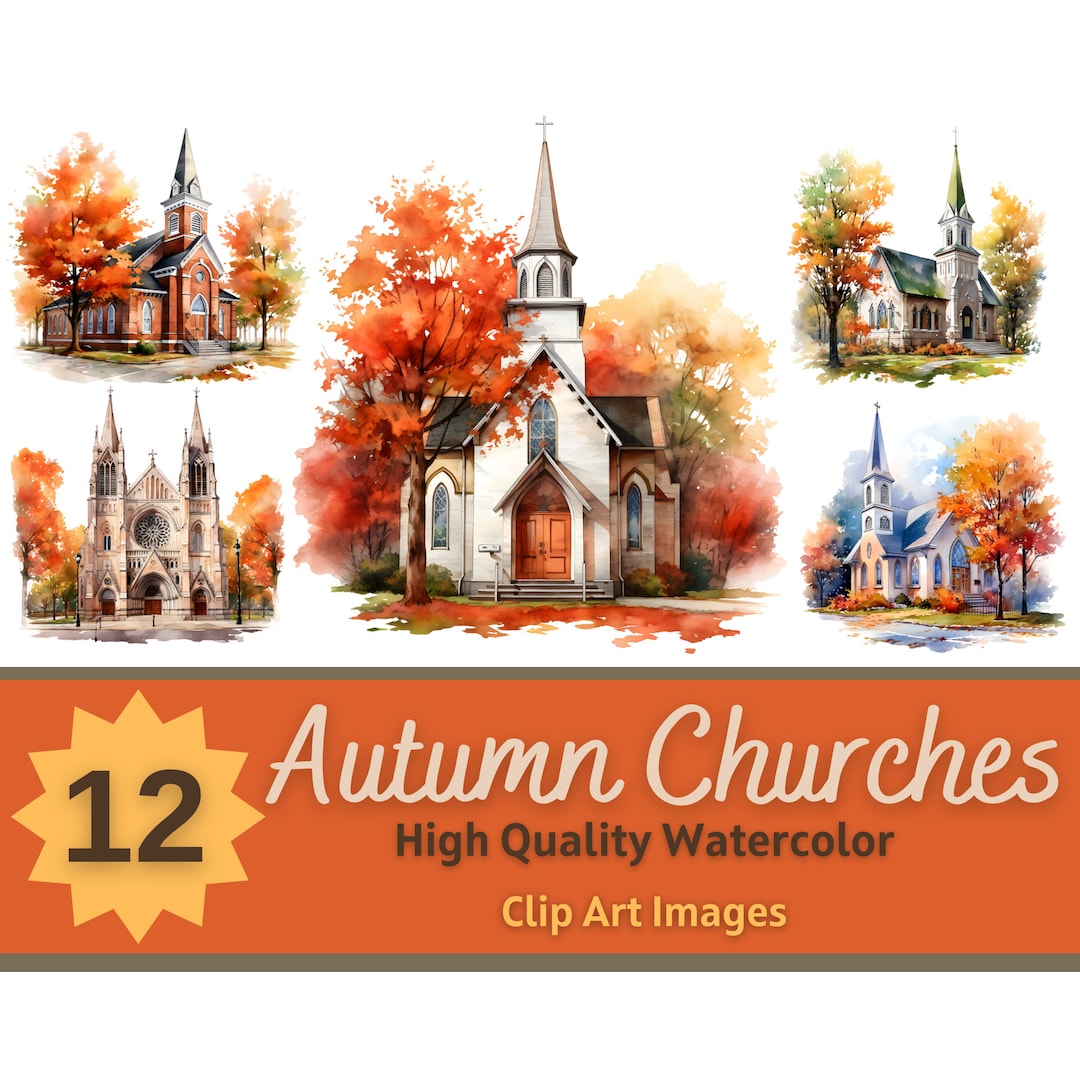 Autumn Fall Church PNG Watercolor Bundle | Christian Clipart | Cozy ...