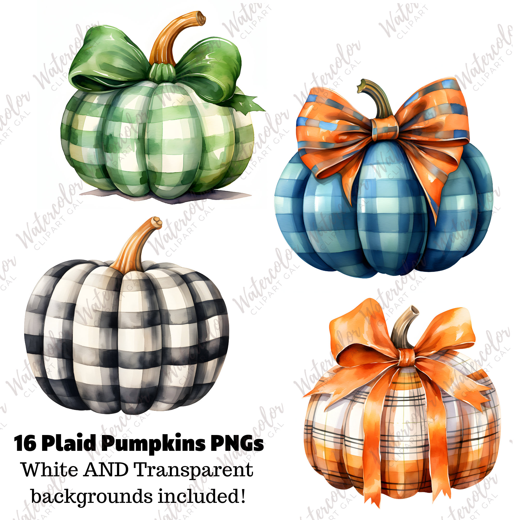 Plaid Pumpkins PNG Clipart Watercolor Bundle Cottagecore - Etsy