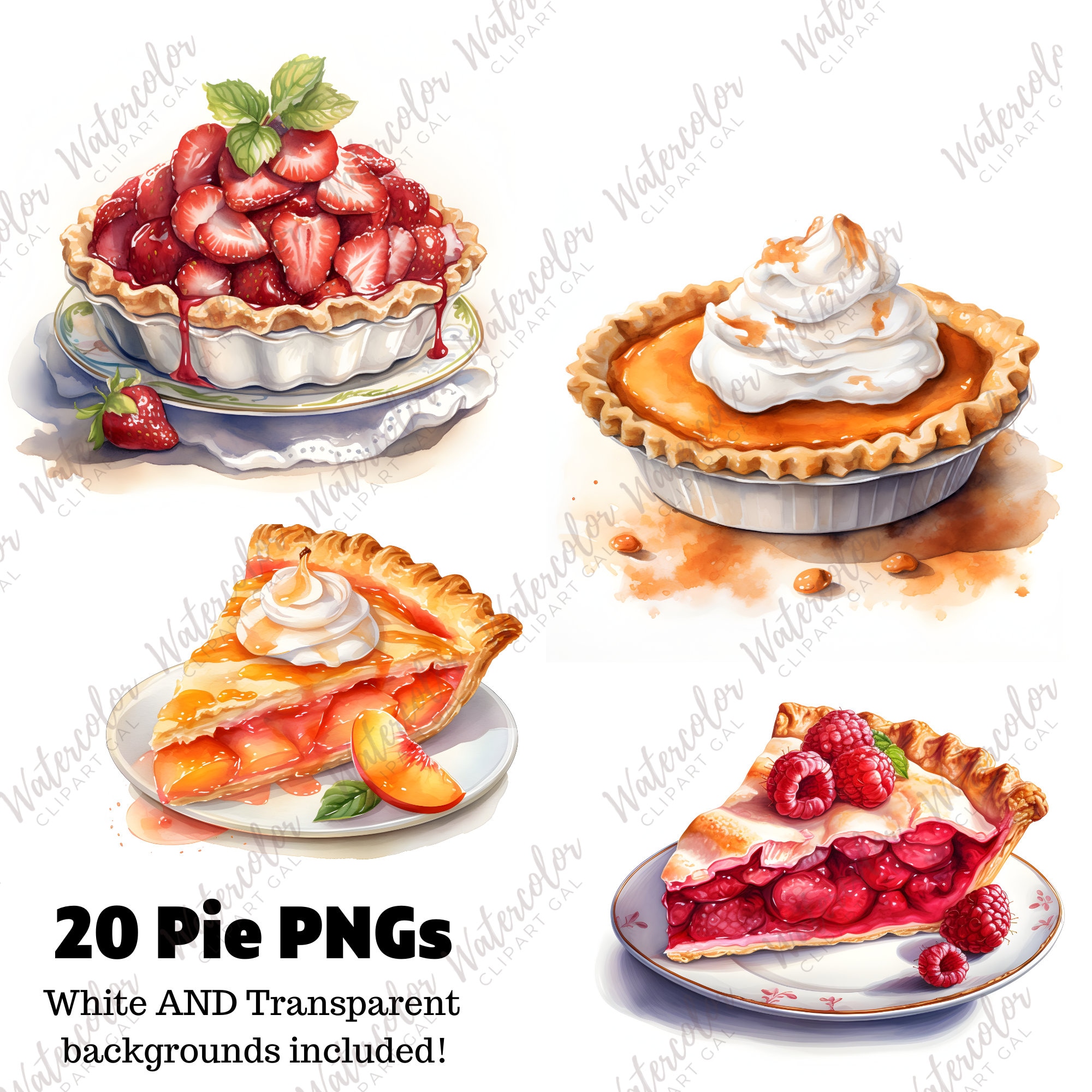 Pie Clipart PNG Watercolor Bundle Dessert Clipart - Etsy