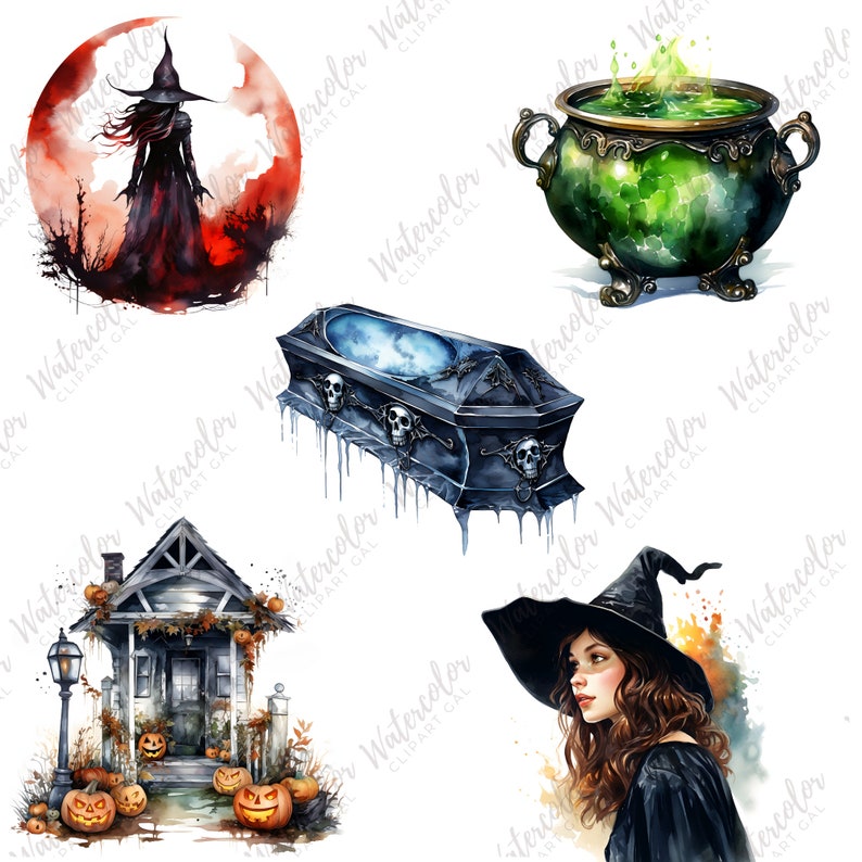 Halloween Clipart PNG Watercolor Bundle Spooky Season - Etsy