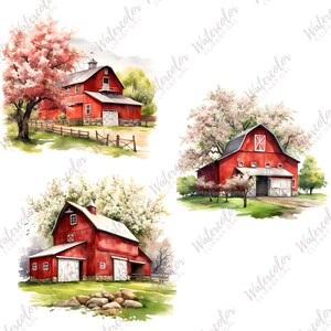 Spring Red Barn Clipart Watercolor Bundle | Farmers House Pngs | Rustic ...