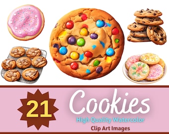 Chocolate Chip Cookie Clipart Watercolor Bundle Dessert Clipart ...