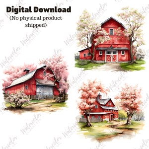 Spring Red Barn Clipart Watercolor Bundle | Farmers House Pngs | Rustic ...
