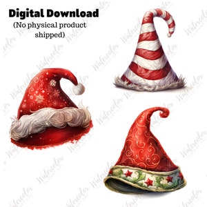 Whimsical Santa Hats Clipart PNG Watercolor Bundle | Unique Santa Hat ...