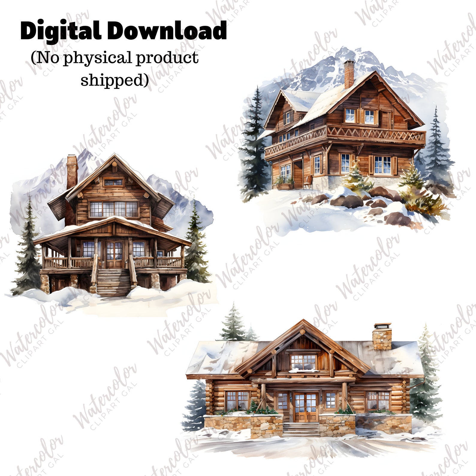 Cozy Winter Log Cabin Clipart Watercolor PNG Rustic Winter Cabin PNG ...