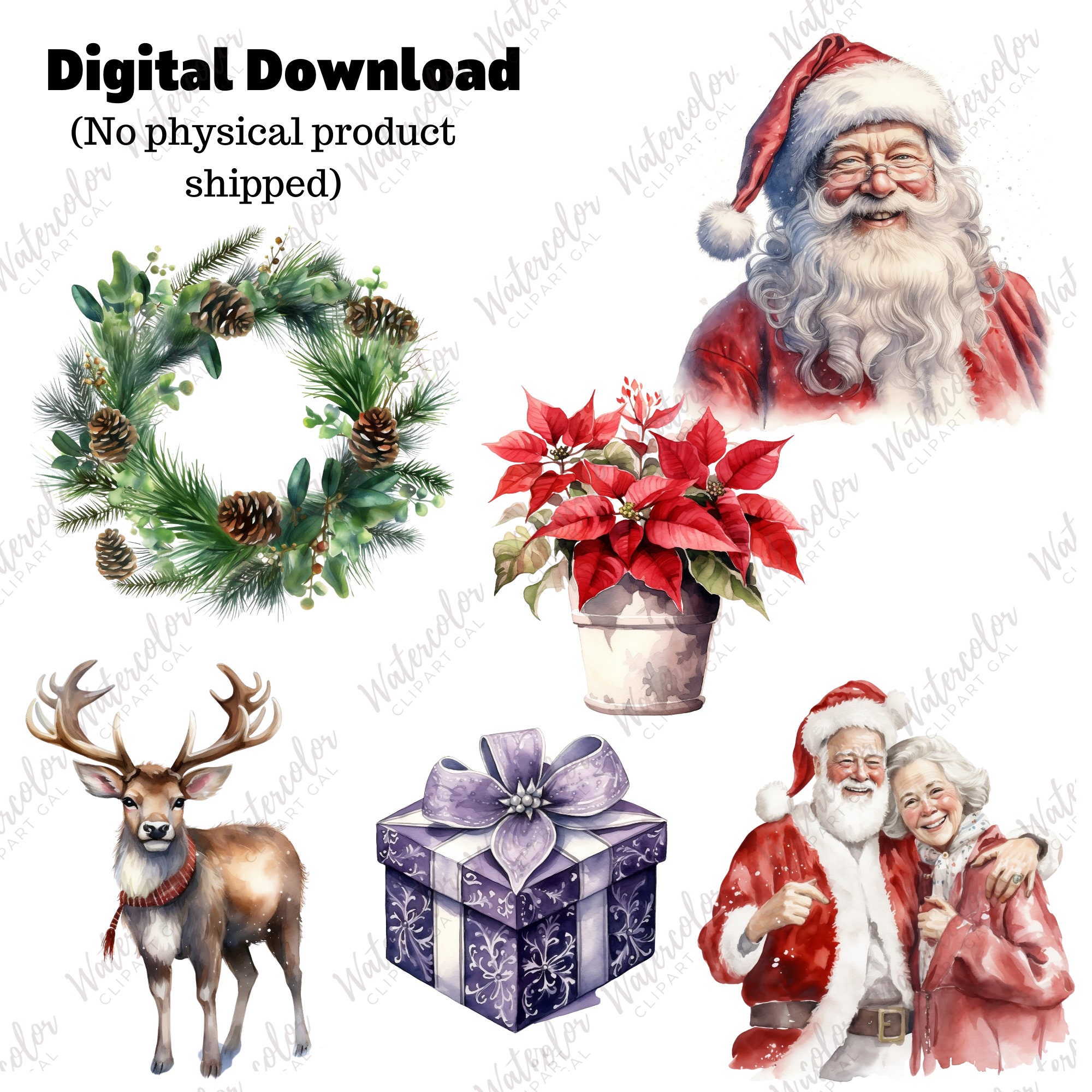 Watercolor Christmas Clipart PNG Bundle II Christmas Card Clipart ...