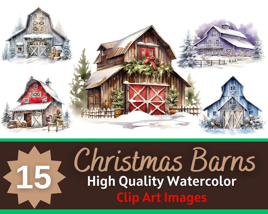 Christmas Farm Barns Watercolor PNG Bundle Winter Barn - Etsy