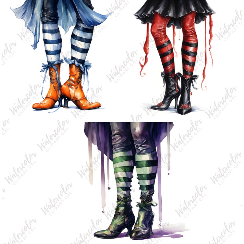 Whimsical Witch Feet PNG Halloween Watercolor Bundle - Etsy
