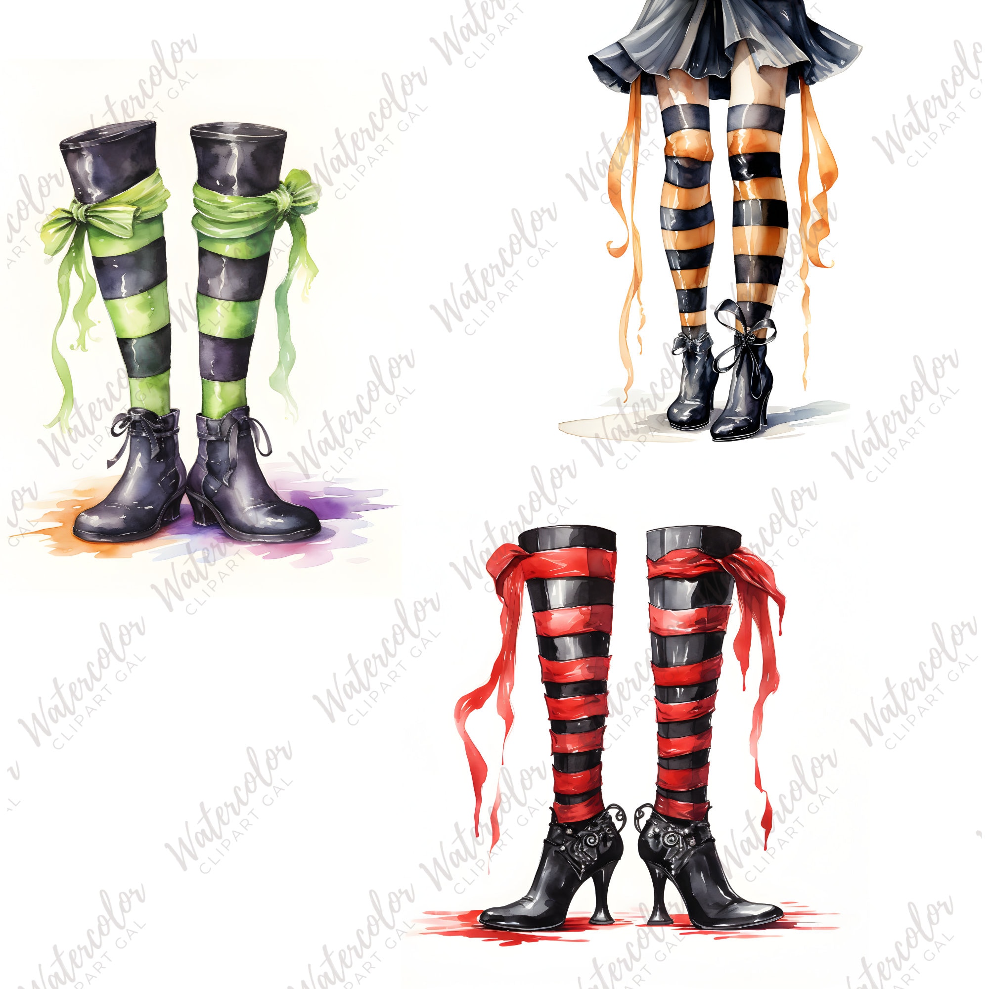 Whimsical Witch Feet PNG Halloween Watercolor Bundle | Halloween Witch ...