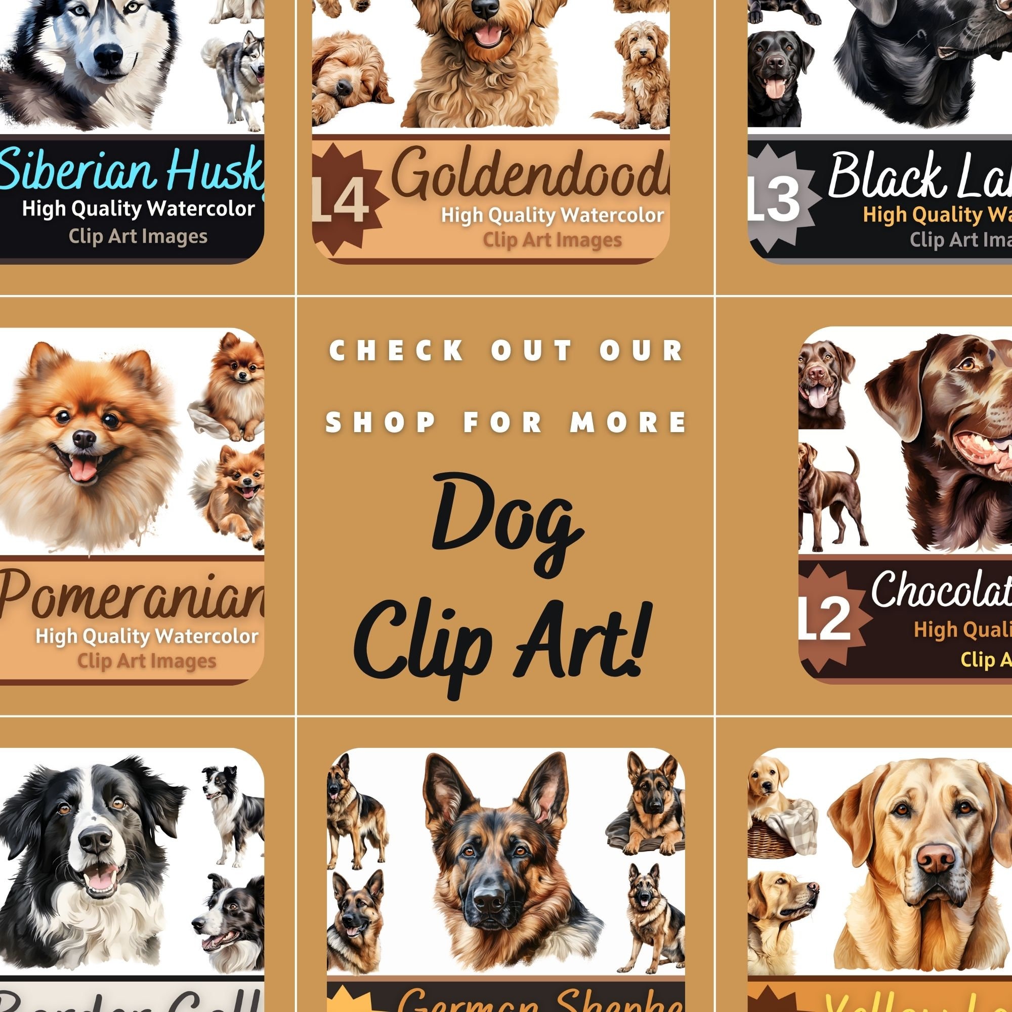 Yellow Labrador Clipart Watercolor Bundle Dog Portrait Yellow Lab PNG ...