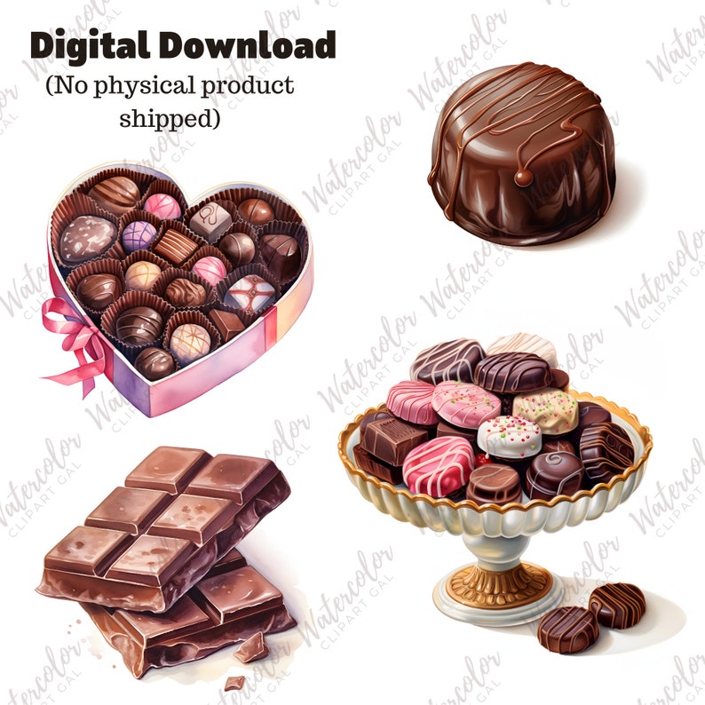 Chocolate Clipart Watercolor Bundle | Valentines Day Clipart | Sweets ...
