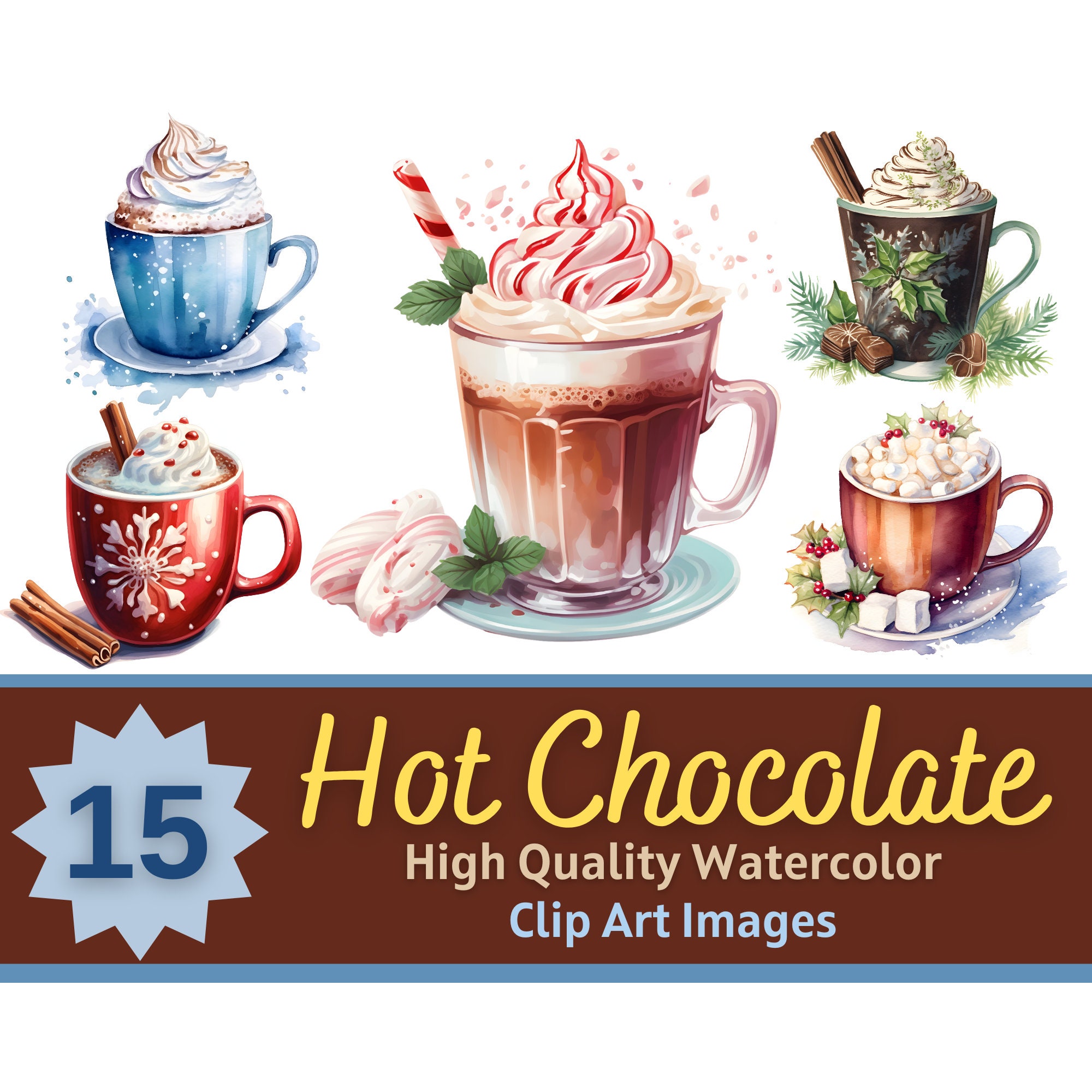 Watercolor Christmas Hot Chocolate Clipart PNG Bundle Christmas Food ...