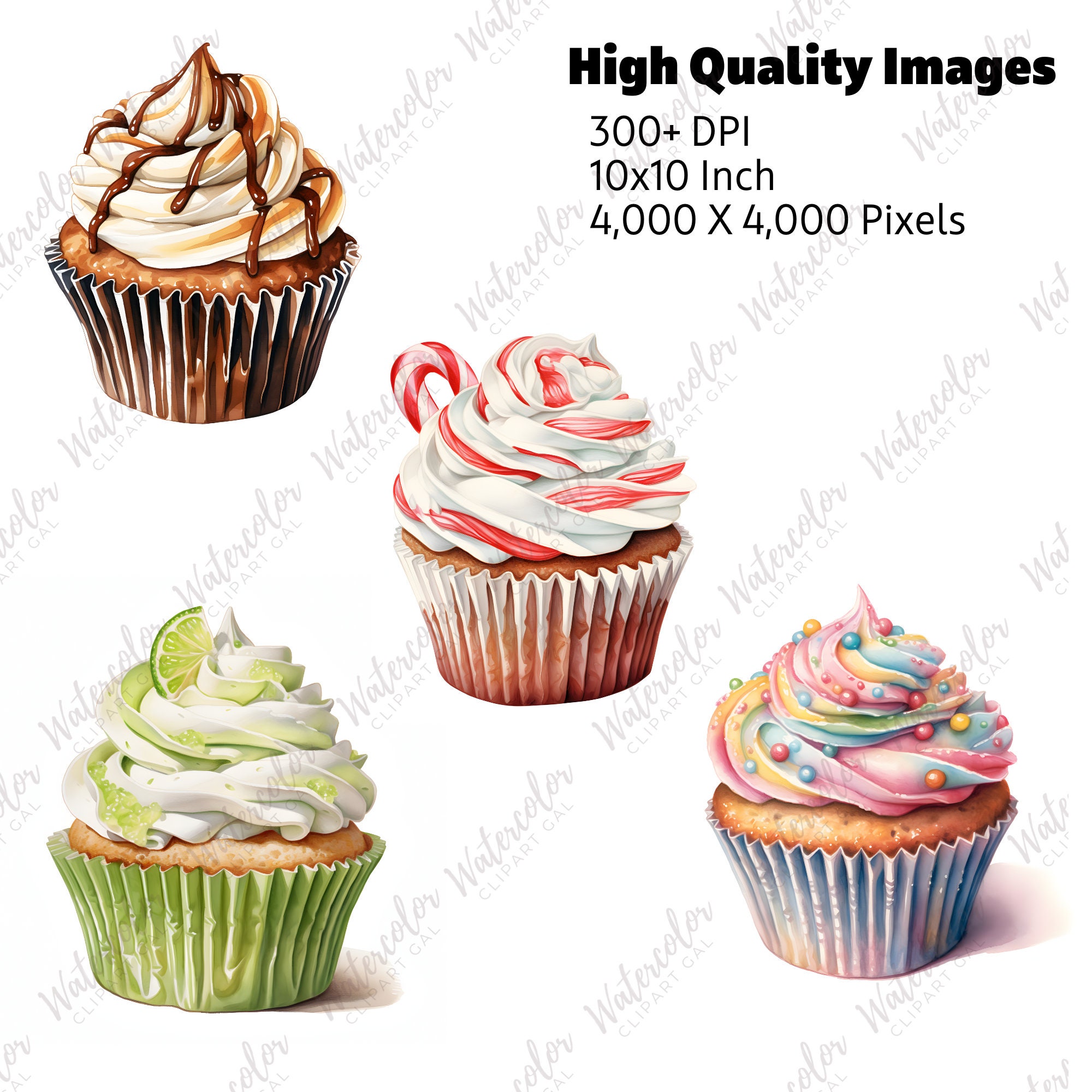 Watercolor Birthday Cake Clipart PNG Bundle Dessert Clipart Birthday ...